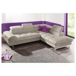 Ecksofa COTTA "Chef L-Form" Sofas Gr. B/H/T: 257cm x 72cm x 206cm, NaturLEDER, Ottomane rechts, mit Kopfteilverstellung-ohne Bettfunktion, grau mit Kopfteilverstellung, wahlweise Bettfunktion