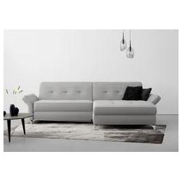 Ecksofa Inosign "Maredo L-Form" Sofas Gr. B/H/T: 284cm x 89cm x 179cm, Luxus-Microfaser Euphoria, mega-Recamiere rechts, mit Kopfteilverstellung, mit Armteilfunktion, mit Vorziehsitz motorisch und mit Bettkasten, grau Federkern, wahlweise auch mit Kopfteil- und Armlehnverstellung