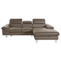 Ecksofa COTTA "Driver L-Form" Sofas Gr. B/H/T: 268cm x 73cm x 169cm, Luxus-Kunstleder, Recamiere rechts, mit Kopfteilverstellung-ohne Bettfunktion und Bettkasten, grau (stein) inkl. Kopfteilverstellung, wahlweise mit Bettfunktion