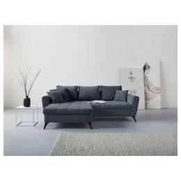 Ecksofa Inosign "Lörby L-Form" Sofas Gr. B/H/T: 246 cm x 90 cm x 170 cm, Aqua Clean Pascha, Recamiere links, Aqua Clean Pascha, blau (blaugrau) auch mit Aqua clean-Bezug, feine Steppung im Sitzbereich, lose Kissen