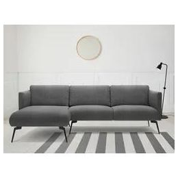 Ecksofa Andas "Horna, L-Form" Sofas Gr. B/H/T: 241cm x 84cm x 146cm, Bouclé, Recamiere links, grau (schiefer) mit schwarzen Metallbeinen