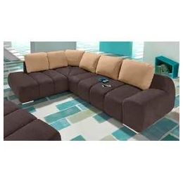 Ecksofa Inosign "Bono L-Form" Sofas Gr. B/H/T: 267cm x 90cm x 214cm, Luxus-Microfaser ALTARA NUBUCK, Ottomane links, mit Bettfunktion, braun (dunkelbraun/caramel) mit Ottomane, wahlweise Bettfunktion