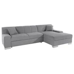 Ecksofa DOMO collection "Bero L-Form" Sofas Gr. B/H/T: 268cm x 74cm x 153cm, Feinstruktur, Recamiere rechts, mit Bettfunktion, grau (mittelgrau) wahlweise mit Bettfunktion