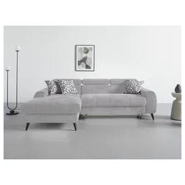 Ecksofa COTTA "Mia L-Form" Sofas Gr. B/H/T: 236cm x 74cm x 164cm, Chenille, Recamiere links, Ohne Bettfunktion-ohne Bettkasten-ohne RGB-LED-Beleuchtung-mit Wireless Charger, grau 3-tlg.-Kissen-Set, Recamiere, wahlweise mit oder ohne RGB-Beleuchtung