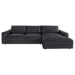 Ecksofa Places of Style "Bloomfield, L-Form" Sofas Gr. B/H/T: 303cm x 84cm x 176cm, Velours, mega-Recamiere rechts, XL ohne Bettfunktion und Bettkasten, grau (anthrazit) wahlweise mit Bettfunktion und Bettkasten