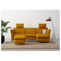 Ecksofa Home Affaire "Trelleborg L-Form" Sofas Gr. B/H/T: 249cm x 86cm x 162cm, Breitcord, Recamiere rechts, ohne Bettfunktion-ohne Bettkasten, gelb (mustard) wahlweise mit Bettfunktion und Bettkasten, inkl. Federkern-Polsterung