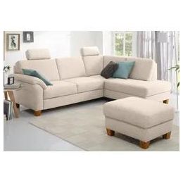 Ecksofa Home Affaire "Borkum L-Form" Sofas Gr. B/H/T: 249cm x 87cm x 189cm, Struktur, Ottomane rechts, ohne Bettfunktion, beige (natur) mit Federkern, wahlweise Bettfunktion