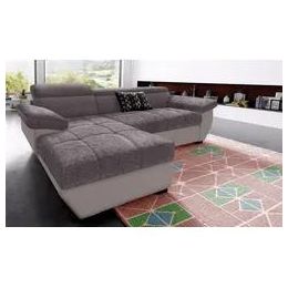 Ecksofa COTTA "Speedway L-Form" Sofas Gr. B/H/T: 265cm x 79cm x 102cm, Flachgewebe-Struktur, Recamiere links, mit Bettfunktion-mit Bettkasten-mit Kopfteilverstellung, beige (beige/braungrau) inklusive Kopfteilverstellung, wahlweise mit Bettfunktion + Bettkasten