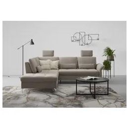 Ecksofa Inosign "Palm Beach L-Form" Sofas Gr. B/H/T: 263cm x 89cm x 224cm, Chenille-Optik, Ottomane links, mit Sitztiefenverstellung-mit Bettfunktiom-mit Stauraum-mit Armteilverstellung, braun (latte) Federkern, mit Sitztiefenverstellung, wahlweise Bettfunktion