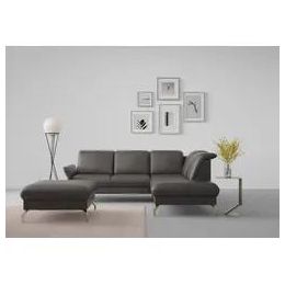 Sit & More Ecksofa SIT & MORE "Fashion L-Form" Sofas Gr. B/H/T: 250cm x 84cm x 207cm, Luxus-Microfaser mit Prägung, Ottomane rechts, mit Kopfteilverstellung, grau (anthrazit) wahlweise mit Kopfteilverstellung, Vorziehsitz, motorisch, Nickelfüße