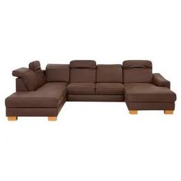 Wohnlandschaft Home Affaire "Dundee U-Form", braun (dunkelbraun), B:338cm H:86cm T:219cm, Luxus-Microfaser Lederoptik (100% Polyester), Sofas, wahlweise mit Kopfteilverstellung und zusätzlich mit Bettfunktion