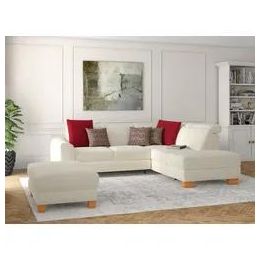 Sit & More Ecksofa SIT & MORE "Dundee L-Form" Sofas Gr. B/H/T: 263cm x 86cm x 219cm, Struktur weich, Ottomane rechts, mit Kopfteilverstellung-mit Bettfunktion-mit Stauraum, beige (creme) mit Federkern und Massivholzfüßen, wahlweise Kopfteilverstellung