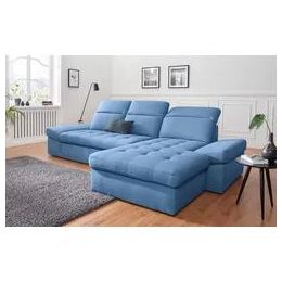 Sit & More Ecksofa SIT & MORE "Stardust L-Form" Sofas Gr. B/H/T: 302cm x 77cm x 189cm, Flachgewebe, Recamiere rechts, mit Kopfteilverstellung-mit Armlehnfunktion-mit Bettfunktion, blau (pacific) wahlweise mit Bettfunktion und Bettkasten