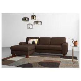 Ecksofa Home Affaire "Vision L-Form" Sofas Gr. B/H/T: 252cm x 90cm x 164cm, Luxus-Microfaser Lederoptik, Recamiere links, ohne Bettfunktion-ohne Bettkasten, braun (dunkelbraun) mit Federkern, wahlweise Bettfunktion und Bettkasten