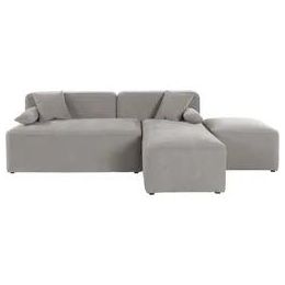 Ecksofa Andas "Sundstrup L-Form" Sofas Gr. B/H/T: 220cm x 76,5cm x 153cm, Samtoptik, Ottomane rechts, grau (hellgrau) Modulserie, individuelle Zusammenstellung