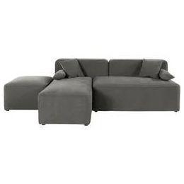 Ecksofa Andas "Sundstrup L-Form" Sofas Gr. B/H/T: 220cm x 76,5cm x 153cm, Samtoptik, Ottomane links, grau (anthrazit) Modulserie, individuelle Zusammenstellung