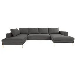 Wohnlandschaft OTTO products "Finnja, U-Form" Sofas Gr. B/H/T: 351 cm x 83 cm x 210 cm, Luxus-Microfaser mit Prägung, Recamiere rechts, ohne Bettfunktion-ohne Bettkasten, grau Wohnlandschaft Sofas