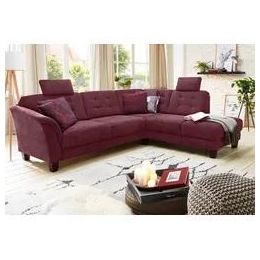 Ecksofa Home Affaire "Trondheim L-Form", lila (chianti), B:260cm H:89cm T:214cm, Struktur fein (100% Polyester), Flachgewebe (100% Polyester), Luxus-Microfaser (90% Polyester, 10% Polyamid), Sofas, mit Federkern und Knopfheftung im Rücken, Füße Buche dunkel