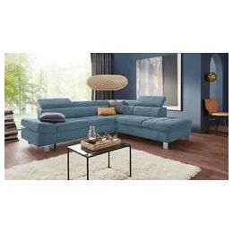 Ecksofa exxpo - SOFA FASHION "Fiji, L-Form" Sofas Gr. B/H/T: 272cm x 98cm x 232cm, Webvelours, Ottomane rechts, Mit Bettfunktion, blau (azur) mit Kopf- bzw. Rückenverstellung, wahlweise Bettfunktion