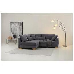 Ecksofa Home Affaire "Helena II, L-Form" Sofas Gr. B/H/T: 227 cm x 77 cm x 190 cm, Aqua Clean Pascha, Ottomane links, mit Bettfunktion, grau (anthrazit) Mit Federkern, wahlweise mit Bett und Taschenfederkern