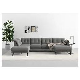 Sit & More Wohnlandschaft SIT & MORE "Scandia U-Form" Sofas Gr. B/H/T: 335cm x 82cm x 214cm, Struktur weich, Ottomane links, Ohne Kopfteilverstellung-Ohne Armteilfunktion-Mit schwarzen matten Metallfüßen, grau Wahlweise mit Kopfteilverstellung und Armteilfunktion