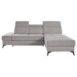 Ecksofa Inosign "Cardiz L-Form" Sofas Gr. B/H/T: 246cm x 83cm x 173cm, Struktur fein, Recamiere rechts, mit Bettfunktion-mit Bettkasten, grau inkl.Kopfteilverstellung und Federkern wahlweise mit Bettfunktion