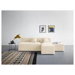 Ecksofa Andas "Sundstrup L-Form" Sofas Gr. B/H/T: 220cm x 76,5cm x 153cm, Struktur weich, Ottomane links, beige Modulserie, individuelle Zusammenstellung