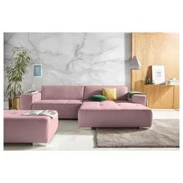 Ecksofa Inosign "Sapporo L-Form" Sofas Gr. B/H/T: 293cm x 78cm x 172cm, Struktur fein, Recamiere rechts, mit Bettfunktion, rosa (altrosa) wahlweise Bettfunktion oder Sitztiefenverstellung, Federkern