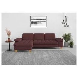 Sit & More Ecksofa SIT & MORE "Westham L-Form" Sofas Gr. B/H/T: 275cm x 88cm x 172cm, Struktur weich, Recamiere links, ohne Bettfunktion-ohne Bettkasten-ohne Armlehnfunktion-ohne Sitztiefenverstellung, lila (chianti) mit Recamiere, oder ohne Bettfunktion, Bettkasten, Füße Eiche