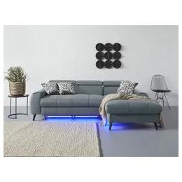 Ecksofa COTTA "Mia L-Form" Sofas Gr. B/H/T: 236cm x 74cm x 164cm, Flachgewebe, Recamiere rechts, Ohne Bettfunktion-ohne Bettkasten-mit RGB-LED-Beleuchtung-ohne Wireless Charger, grau (niagara) 3-tlg.-Kissen-Set, Recamiere, wahlweise mit oder ohne RGB-Beleuchtung