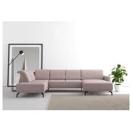 Sit & More Wohnlandschaft SIT & MORE "Bailando U-Form" Sofas Gr. B/H/T: 337cm x 84cm x 205cm, Chenille, Ottomane links, mit Kopfteilverstellung, rosa (rose) wahlweise mit Kopfteilverstellung und Vorziehsitz, motorisch