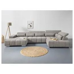 Wohnlandschaft COTTA "Orion U-Form" Sofas Gr. B/H/T: 409 cm x 73 cm x 225 cm, Microfaser, Ottomane rechts-Recamiere links, grau (elephant) inkl. Kopfteilverstellung und Zierkissen