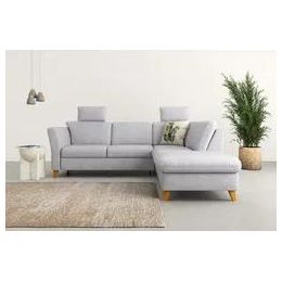 Ecksofa Home Affaire "Trelleborg L-Form" Sofas Gr. B/H/T: 252cm x 86cm x 213cm, Struktur, Ottomane rechts, mit Bettfunktion-mit Stauraum, silberfarben (silber) Federkern-Polsterung, wahlweise mit Bettfunktion und Stauraum