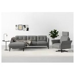 Sit & More Ecksofa SIT & MORE "Scandia L-Form" Sofas Gr. B/H/T: 269cm x 82cm x 183cm, Struktur weich, Recamiere links, Mit Kopfteilverstellung-Mit Armteilfunktion-Mit schwarzen matten Metallfüßen, grau Wahlweise mit Kopfteilverstellung und Armteilfunktion