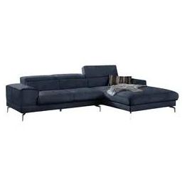 Ecksofa W.Schillig "piedroo" Sofas Gr. B/H/T: 303cm x 70cm x 193cm, Stoff S37, Longchair rechts, mit Kopfteilverstellung-ohne Sitztiefenverstellung, blau (dark blue s37) Kopfteilverstellung, wahlweise mit Sitztiefenverstellung, Breite 303cm