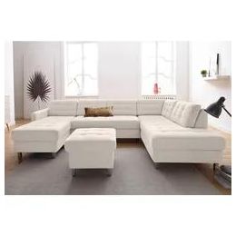 Sit & More Wohnlandschaft SIT & MORE "Picasso U-Form" Sofas Gr. B/H/T: 294cm x 80cm x 196cm, Struktur fein, Ottomane rechts, mit Bettfunktion-mit Bettkasten, beige (linen) wahlweise mit Bettfunktion und Bettkasten