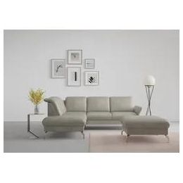 Sit & More Ecksofa SIT & MORE "Fashion L-Form" Sofas Gr. B/H/T: 250cm x 84cm x 207cm, Luxus-Microfaser mit Prägung, Ottomane links, mit Kopfteilverstellung, grau (hellgrau) wahlweise mit Kopfteilverstellung, Vorziehsitz, motorisch, Nickelfüße