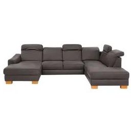 Wohnlandschaft Home Affaire "Dundee U-Form" Sofas Gr. B/H/T: 338 cm x 86 cm x 219 cm, Luxus-Microfaser in Lederoptik, Ottomane rechts, mit Bettfunktion-mit Stauraum-mit Kopfteilverstellung, grau (anthrazit) wahlweise mit Kopfteilverstellung und zusätzlich Bettfunktion