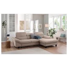 Ecksofa Home Affaire "Pilot L-Form" Sofas Gr. B/H/T: 268cm x 73cm x 108cm, Feinstruktur, Recamiere rechts, mit Kopfteilverstellung-mit Bettkasten-mit Bettfunktion, beige (sand) wahlweise mit Bettfunktion und Bettkasten