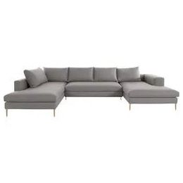 Wohnlandschaft OTTO products "Finnja, U-Form" Sofas Gr. B/H/T: 351 cm x 83 cm x 210 cm, Struktur fein, Recamiere rechts, ohne Bettfunktion-ohne Bettkasten, grau (hellgrau) Wohnlandschaft Sofas