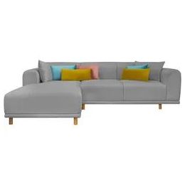 Ecksofa Andas "Maroon L-Form" Sofas Gr. B/H/T: 285 cm x 82 cm x 191 cm, Struktur fein, Recamiere links, Inklusive 7 Zierkissen, grau (hellgrau) in skandinavischem Design, mit losen Kissen