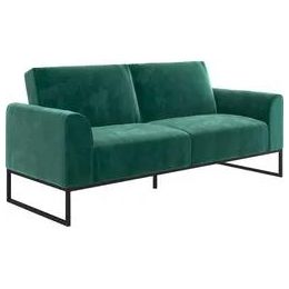 Schlafsofa COSMOLIVING BY COSMOPOLITAN "Adley" Sofas Gr. B/H/T: 218cm x 84cm x 89cm, Veloursstoff, grün (petrol/schwarz) Veloursstoff, Schlaffunktion, Rückenlehne 2-teilig, Sitzhöhe 47,5 cm