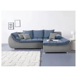 Ecksofa Inosign "Imola L-Form" Sofas Gr. B/H/T: 271cm x 90cm x 104cm, Microfaser-Struktur, Recamiere rechts, mit Bettfunktion und Bettkasten, bunt (hellgrau/blau)