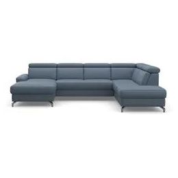 Sit & More Wohnlandschaft SIT & MORE "Scarlett U-Form" Sofas Gr. B/T: 333cm x 226cm, Luxus-Microfaser ALTARA NUBUCK, Ottomane rechts, Bettfunktion-Kopfteilverstellung-Bettkasten, blau (hellblau) inklusive Kopfteilverstellung, wahlweise mit Bettfunktion, Bettkasten