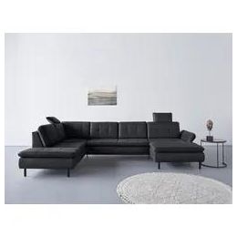 Wohnlandschaft Inosign "Birkholm U-Form", blau (dunkelblau), B:347cm H:83cm T:226cm, 100% Polyester, Sofas, Armlehnverstellung, auch in Easy Clean Bezug - mit Wasser zu reinigen