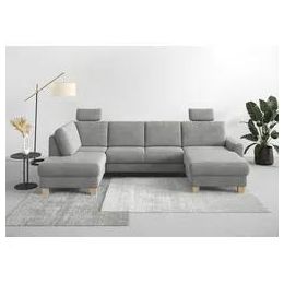 Wohnlandschaft Home Affaire "Summer U-Form" Sofas Gr. B/H/T: 314 cm x 91 cm x 170 cm, Breitcord, Recamiere rechts, ohne Bettfunktion-ohne Bettkasten-mit Federkern, silberfarben (silber) mit oder ohne Bettfunktion und Bettkasten, Cord-Bezug