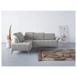 Ecksofa Inosign "Fresh L-Form", grau (hellgrau), B:260cm H:79cm T:220cm, 100% Polyester, Sofas, Federkern, wahlweise Kopfteilverstellung und motorischer Vorziehsitz