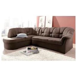 Ecksofa DOMO collection "Papenburg L-Form" Sofas Gr. B/H/T: 241cm x 84cm x 178cm, Luxus-Microfaser, Ottomane links, ohne Bettfunktion, braun (schoko) mit Ottomane, wahlweise Bettfunktion