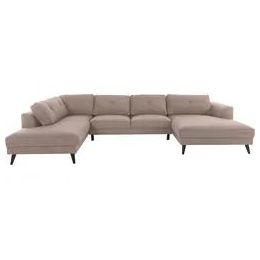 Guido Maria Kretschmer Home & Living Wohnlandschaft GUIDO MARIA KRETSCHMER HOME & LIVING Sofas Gr. B/H/T: 358cm x 81cm x 203cm, Struktur grob, Recamiere rechts, beige (portbella) mit eleganter Kreuznaht in den Rückenkissen