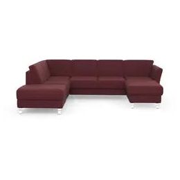 Sit & More Wohnlandschaft SIT & MORE "Visby U-Form" Sofas Gr. B/H/T: 303cm x 87cm x 213cm, Soft clean, Ottomane links, ohne Bettfunktion-ohne Stauraum, rot (bordeaux) Wahlweise mit Bettfunktion und Stauraum, frei im Raum stellbar